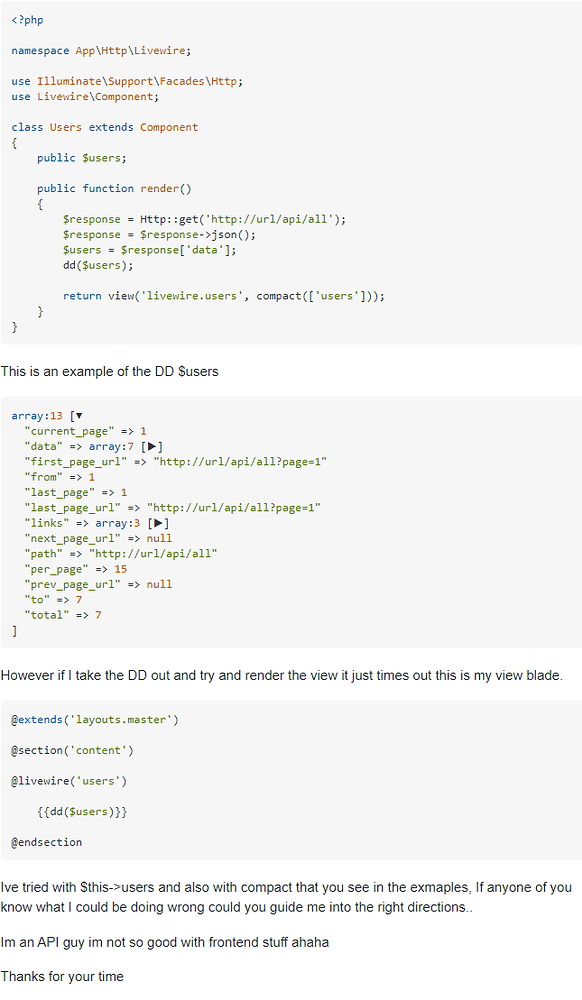 Livewire timeout using HTTP Request Data - Help Please - Help ...